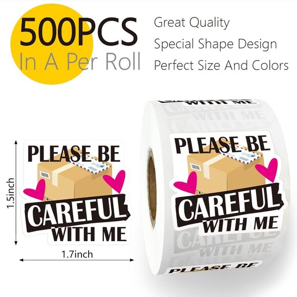 Office | Careful Me Roll Cute Fragile Shipping Mail Stickers New | Poshmark